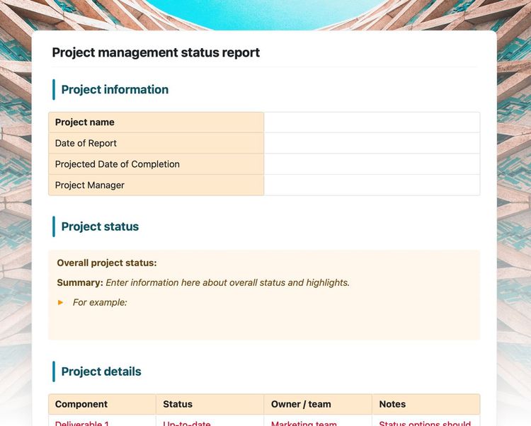 Project management status report | Free Craft Template