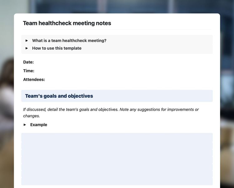 Team health check meeting notes | Free Craft Template