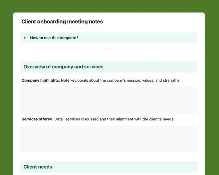 Client onboarding meeting notes | Free Craft Template