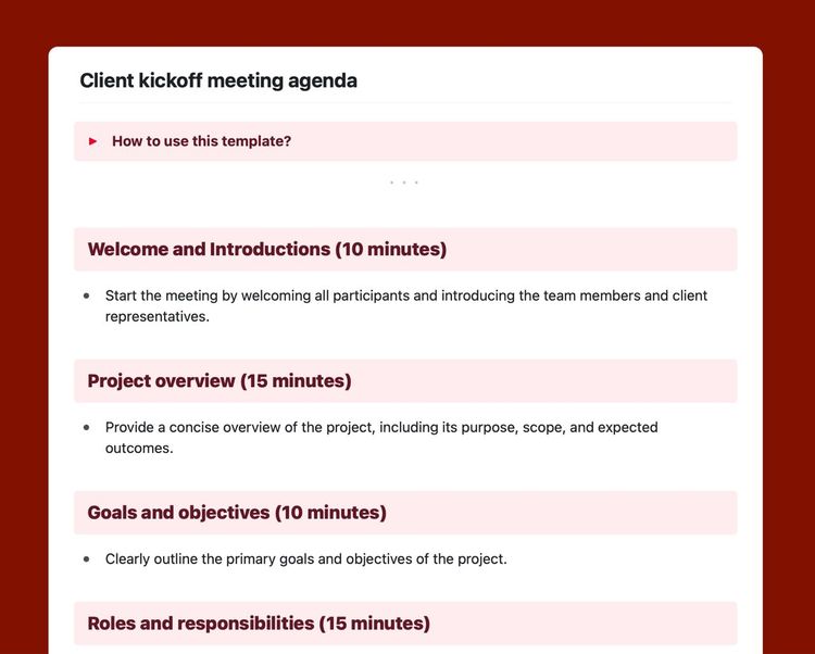 Client kickoff meeting agenda | Free Craft Template