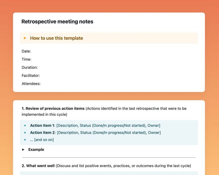 Retrospective meeting notes | Free Craft Template